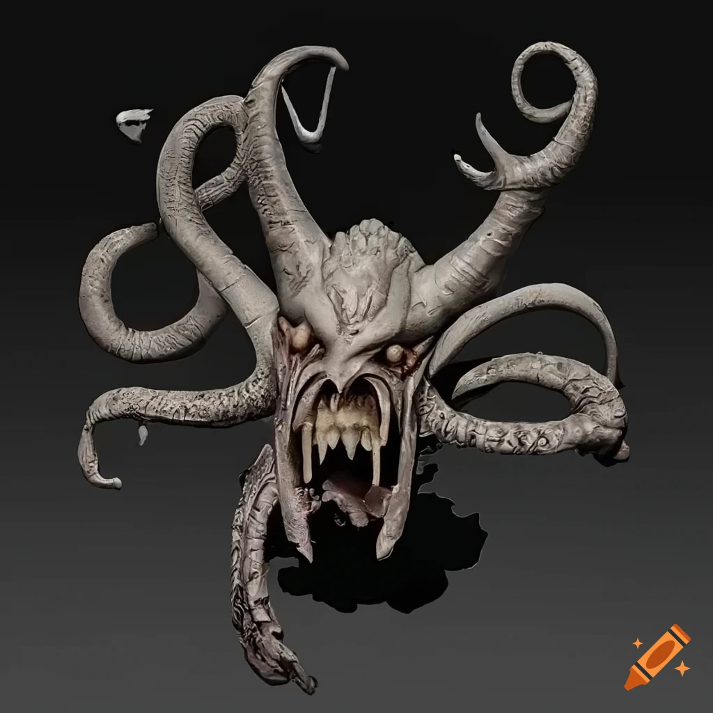 Grotesque Lovecraftian alien with tentacle arms and razor-sharp teeth ...