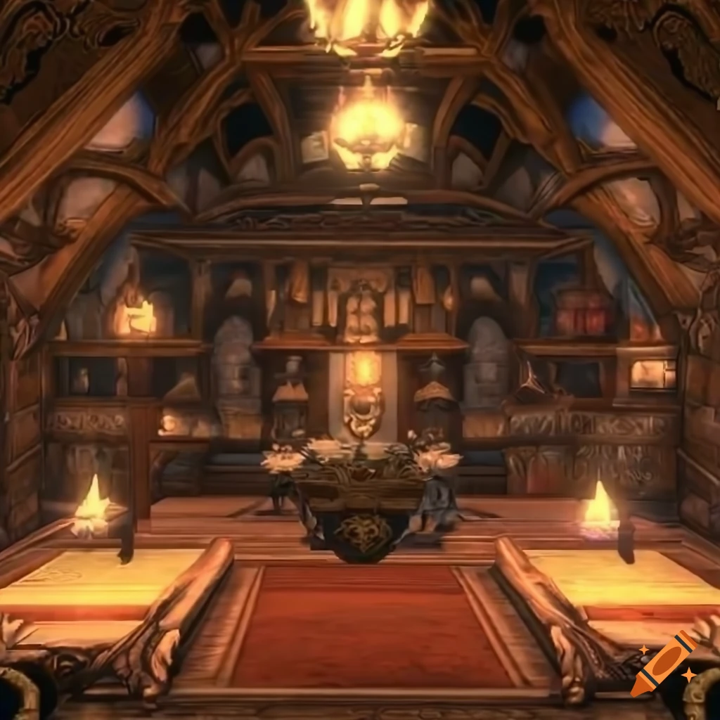 Cozy fantasy guild hall in Eorzea inspired by Final Fantasy XIV on Craiyon