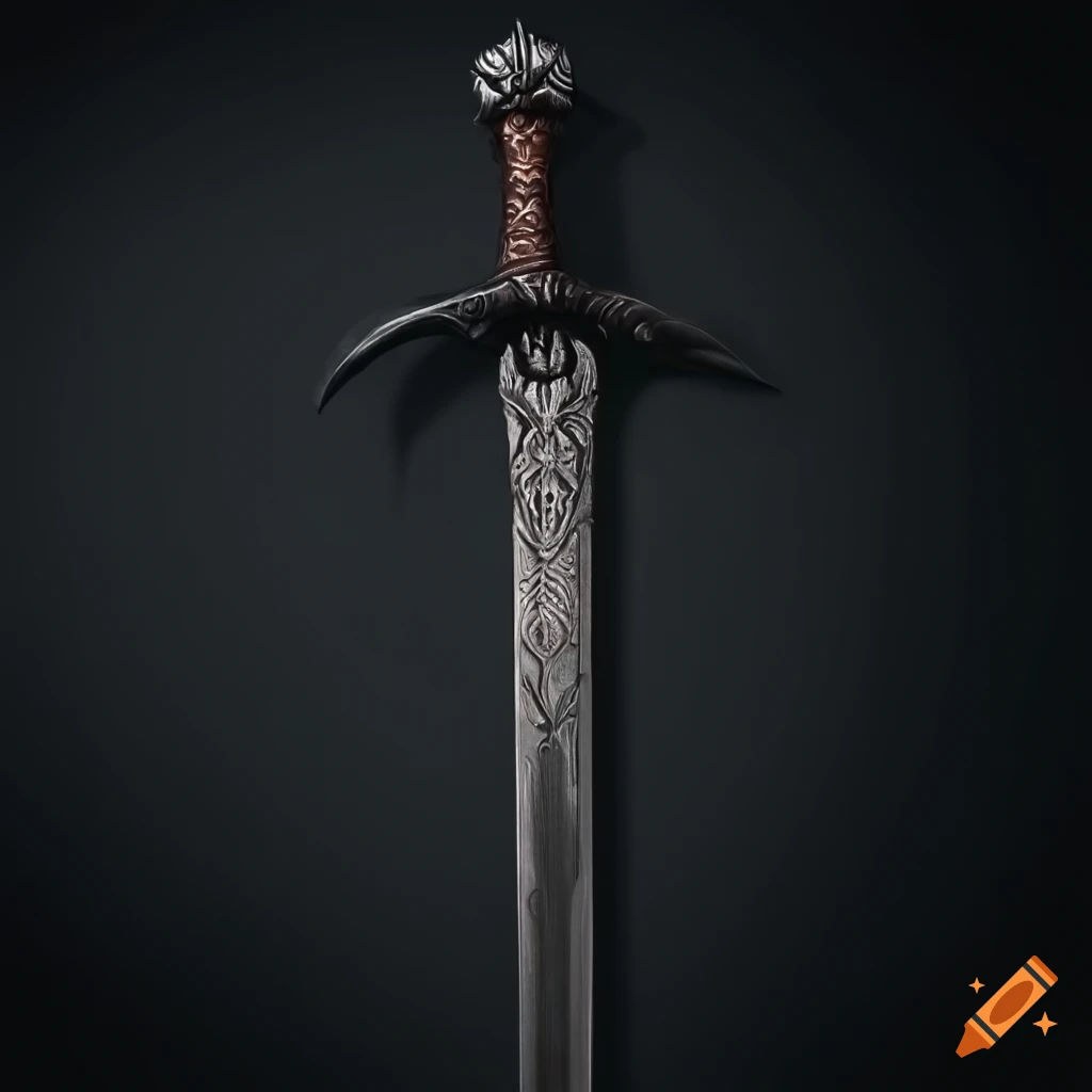 Intricately designed black longsword with raven handle on Craiyon