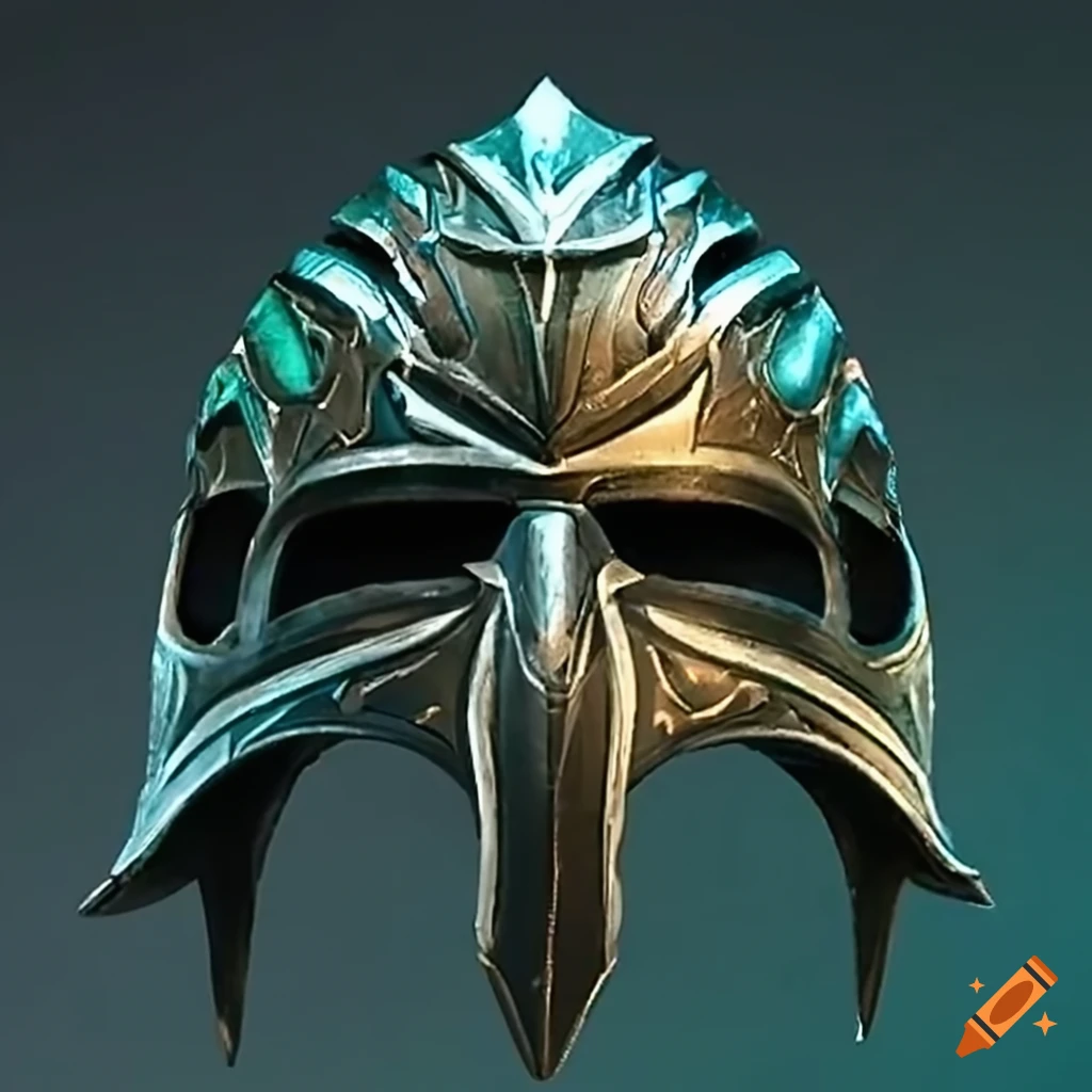 Front view of a legendary magic elven symmetrical helmet with paragon ...