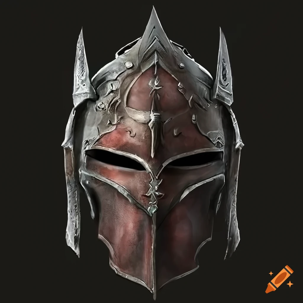Front view of elite champion fantasy cursed helmet on Craiyon