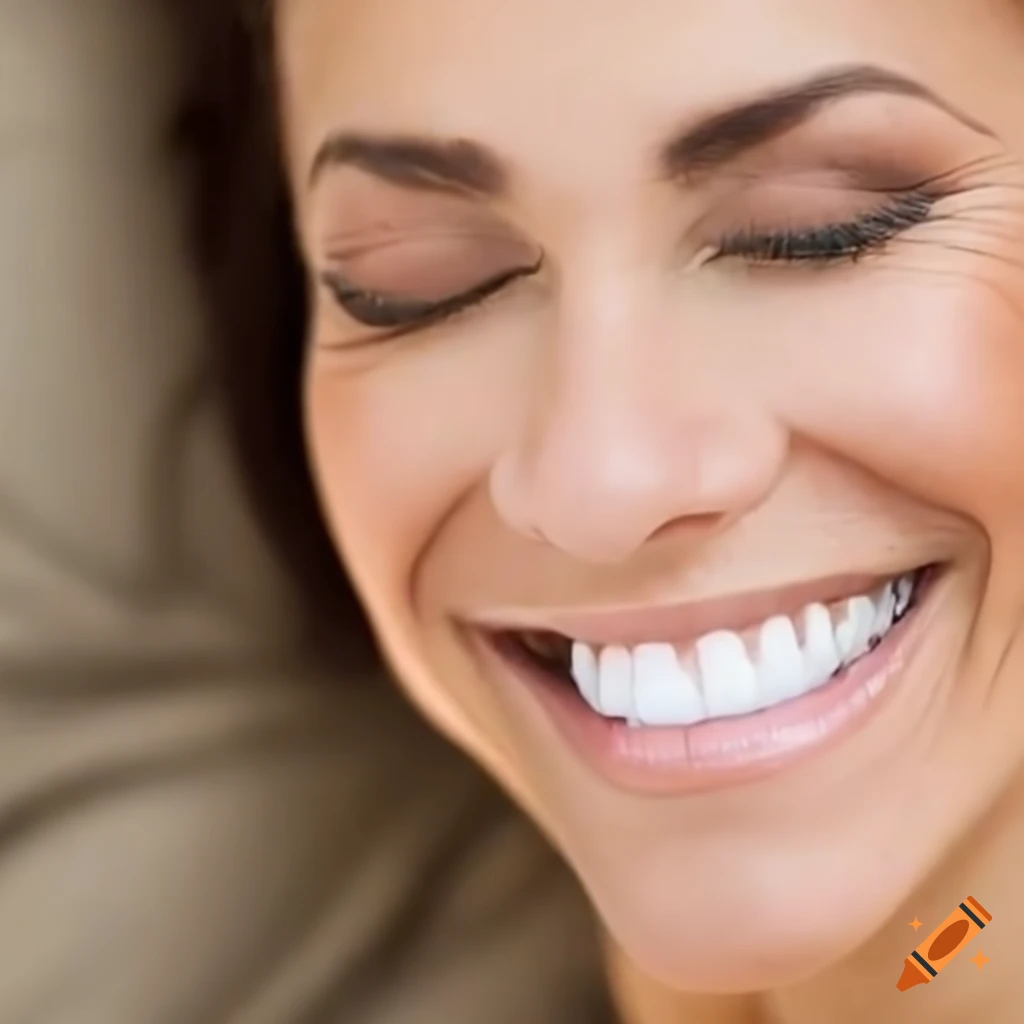 Close-up of darya folsom laying on bed with a smile and eyes closed on Craiyon