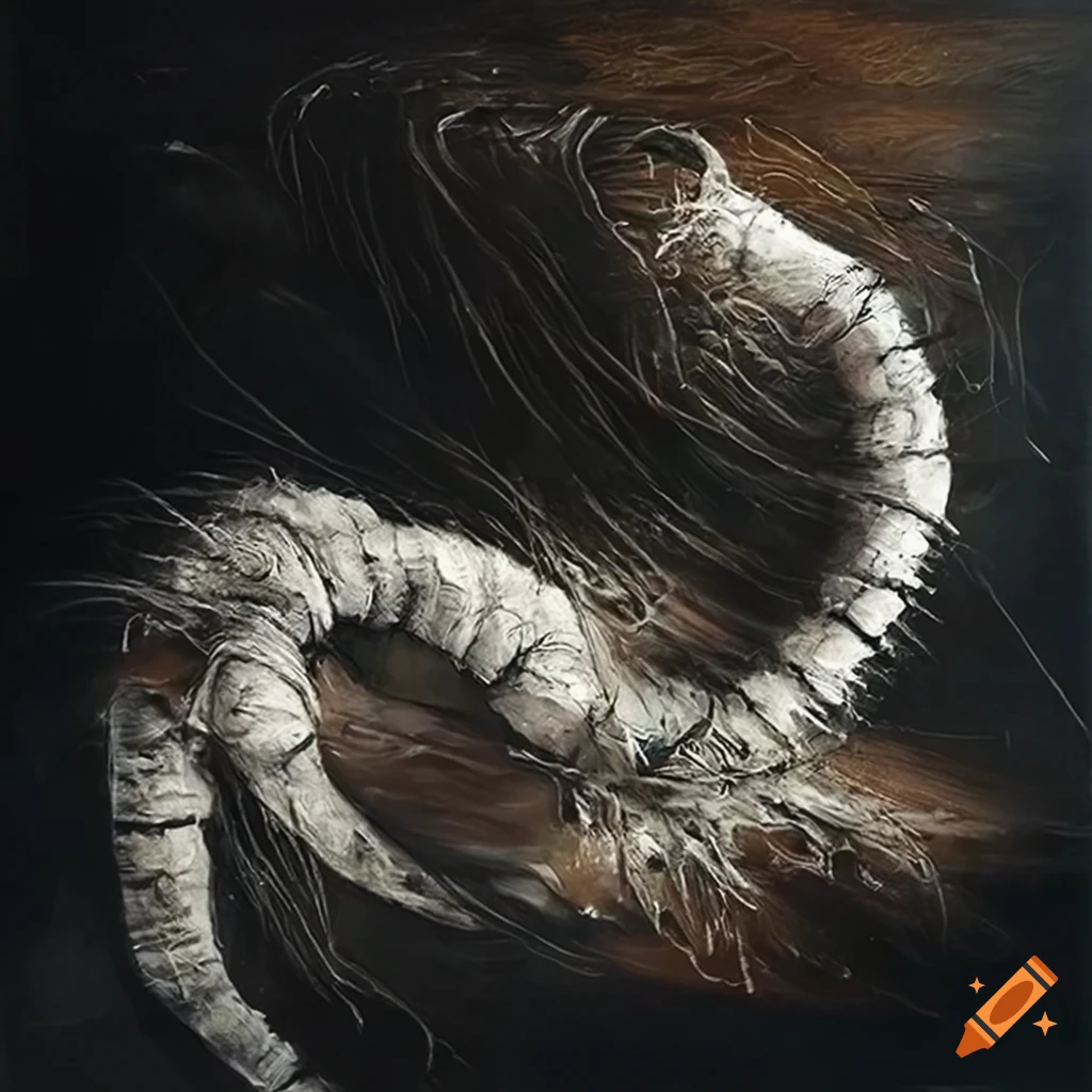 High resolution oil painting of mycelium creatures embracing in sunlit ...