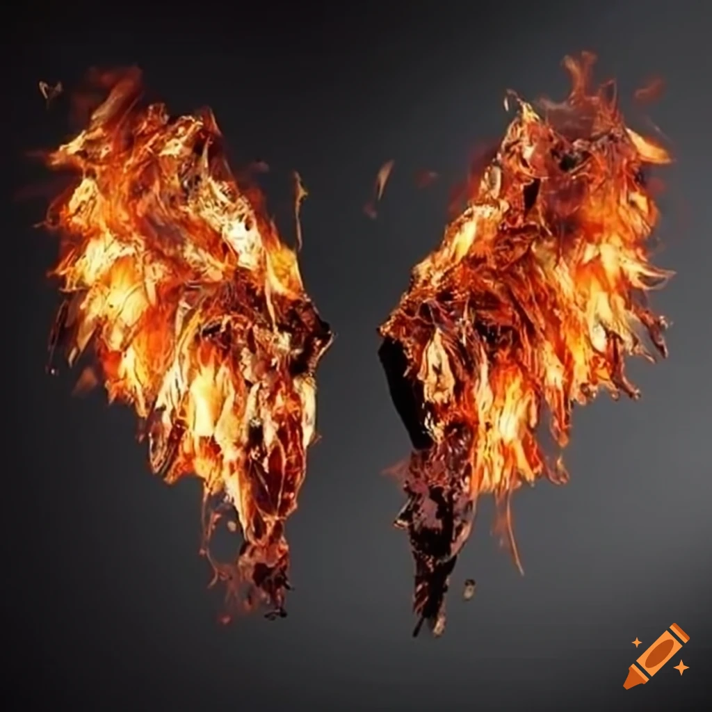 Broken damaged wings made of burning ashes on Craiyon
