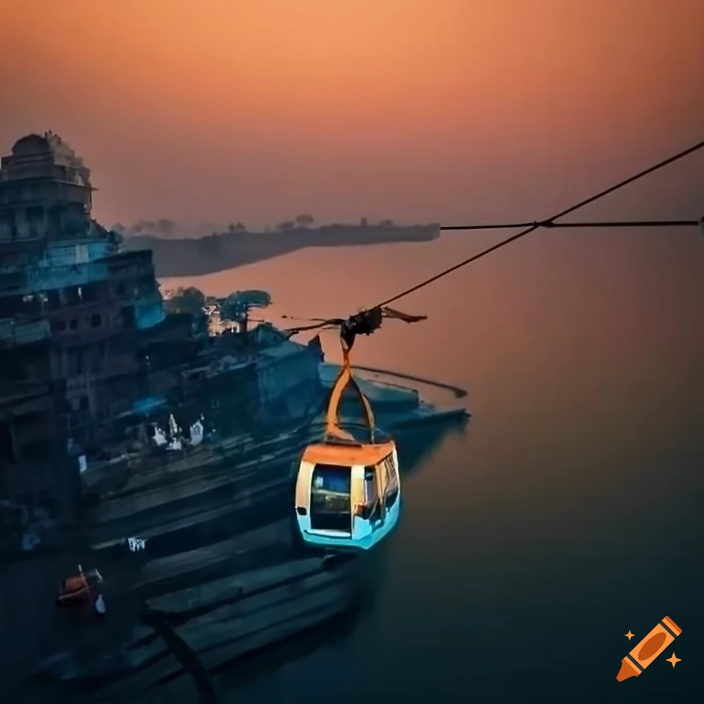 Aerial ropeway transit passing through varanasi ghat on Craiyon