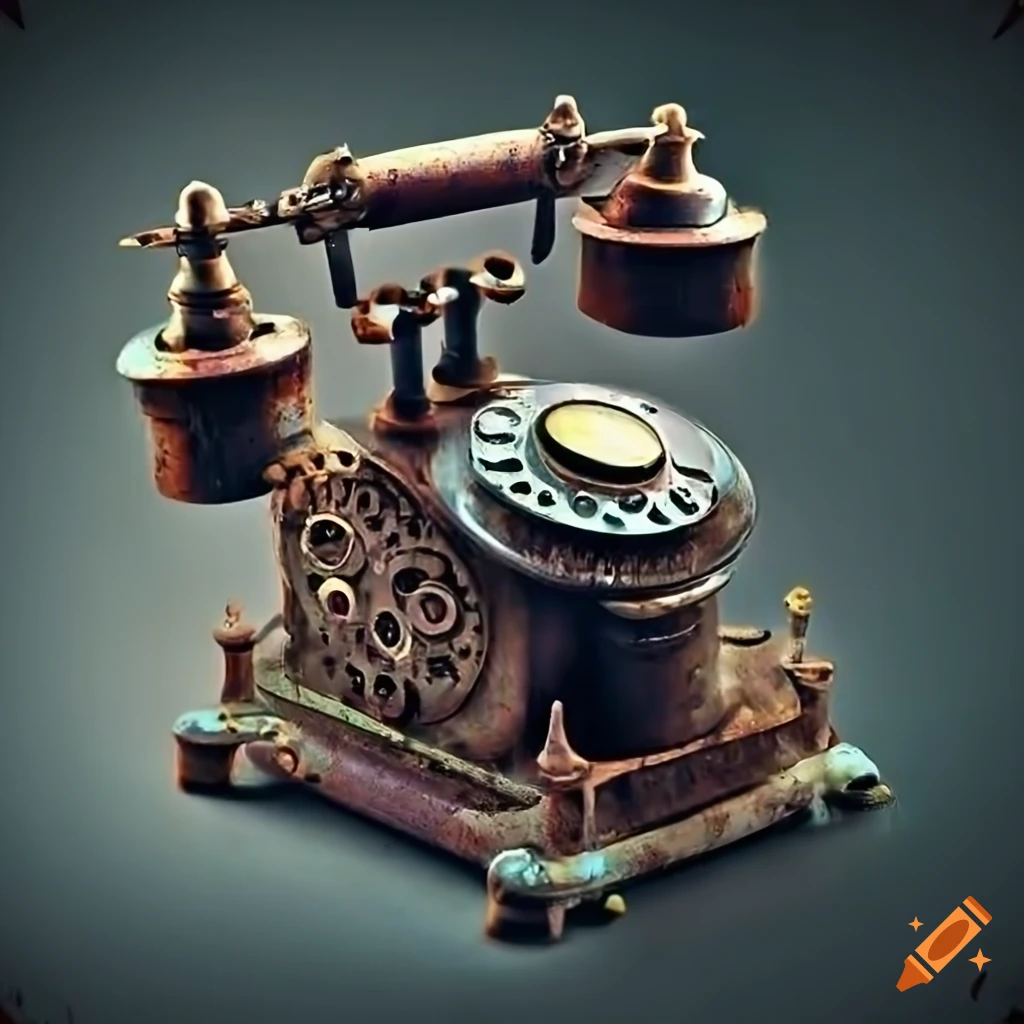 Rusty black vintage steampunk telephone with havana city background on ...