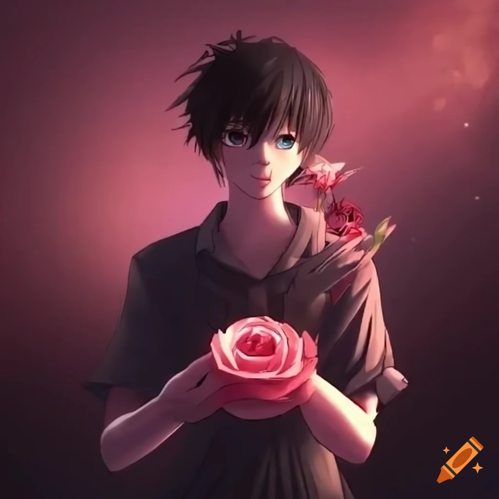 Anime guy offering roses on Craiyon