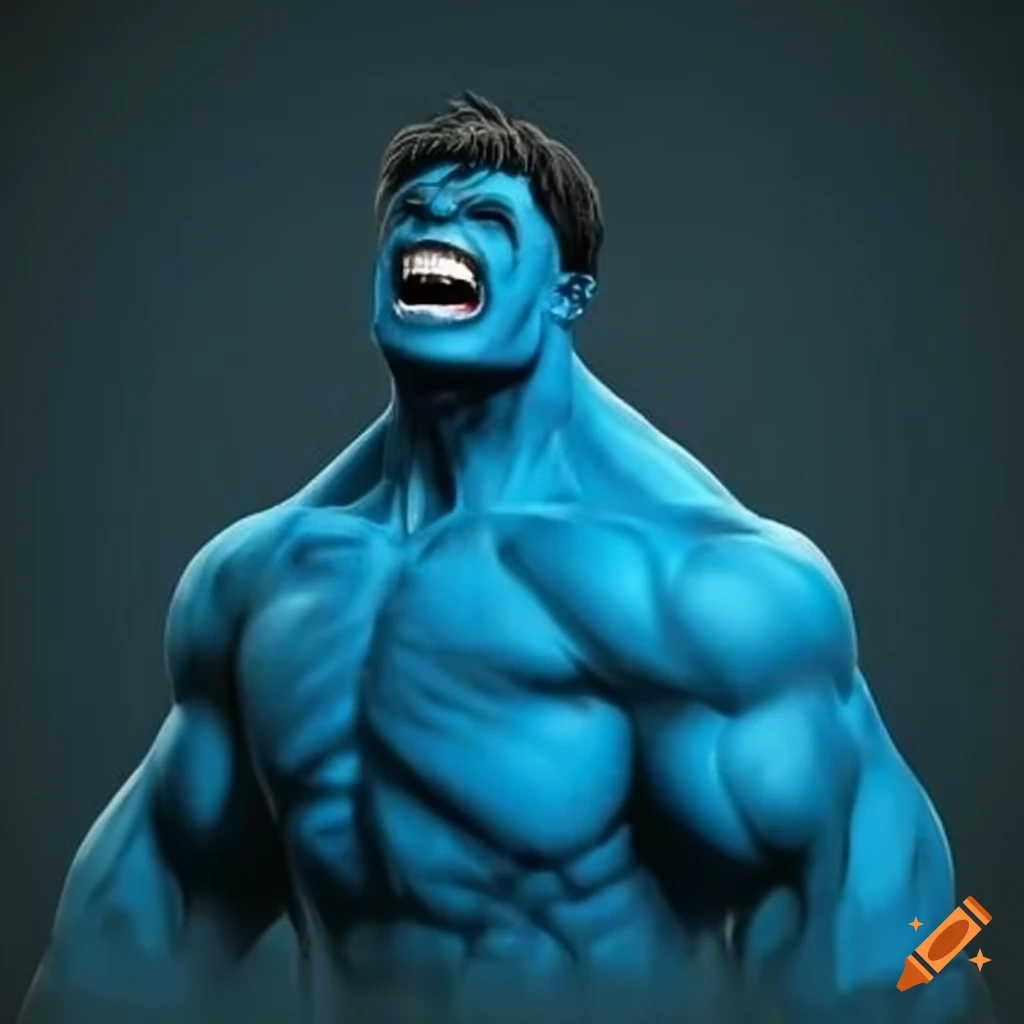 Smiling blue hulk character on Craiyon