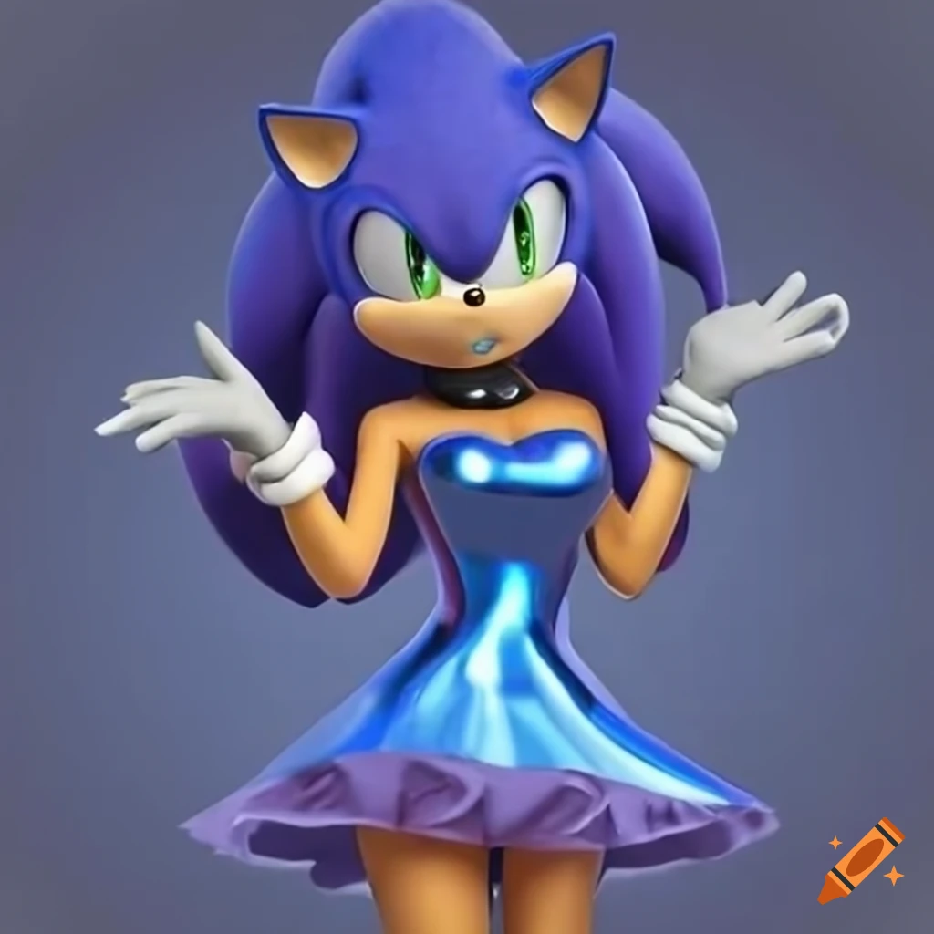 Female sonic the hedgehog in a shiny blue cocktail dress on Craiyon