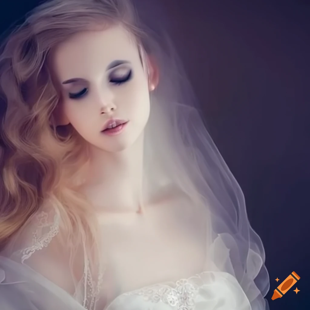Ethereal princess in a white gown with striking silver eyes and a ...