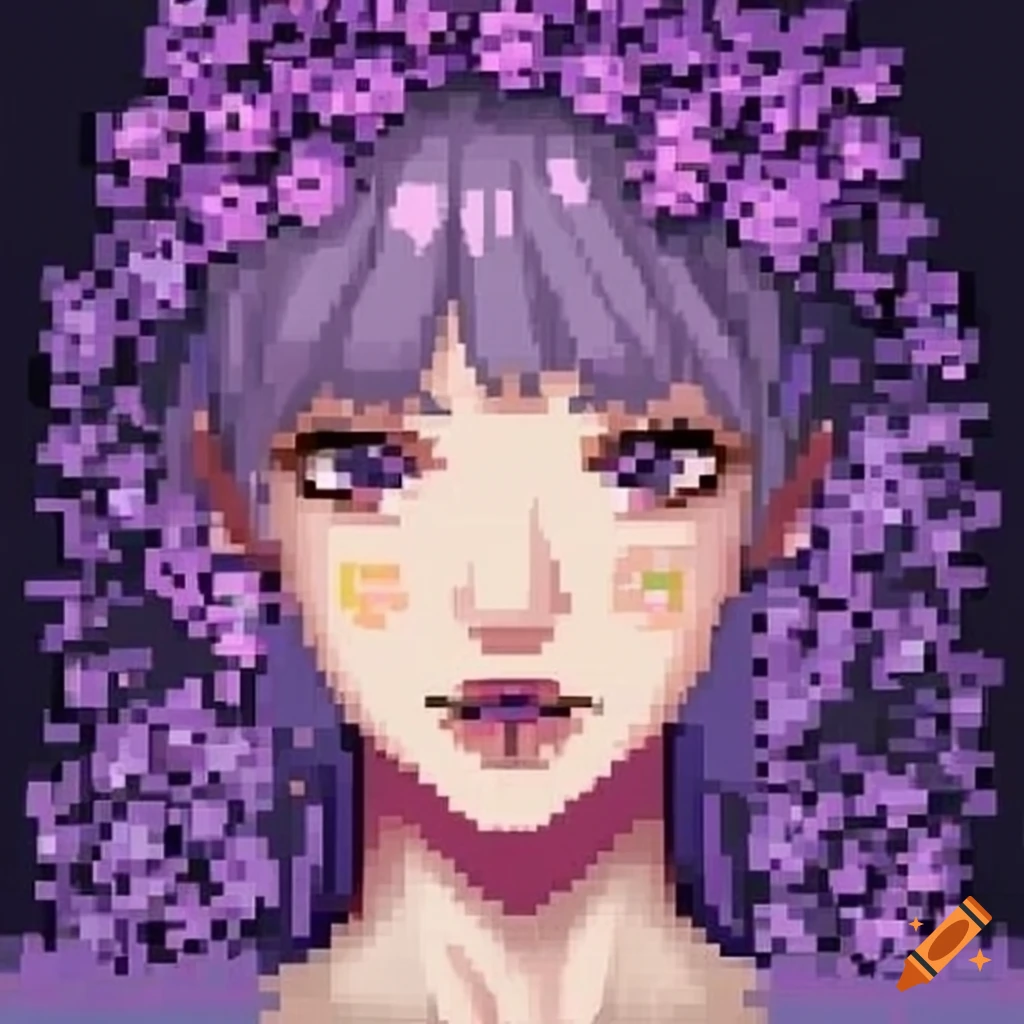 Lilac-themed anime girl portrait in pixel art style on Craiyon