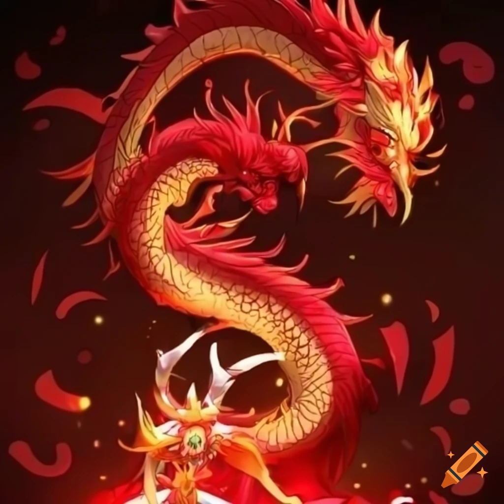 Chinese dragon in cute anime style, red and festive on Craiyon