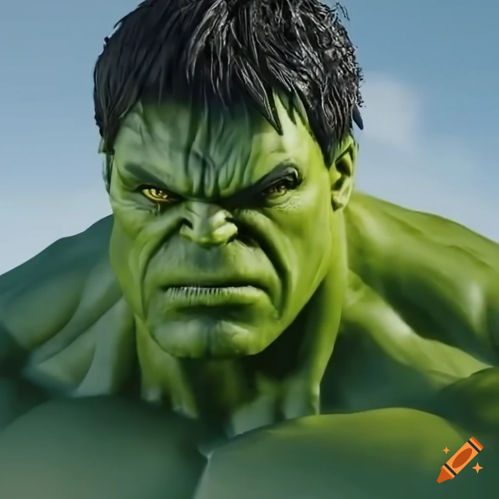 Cinematic and detailed hulk face on Craiyon