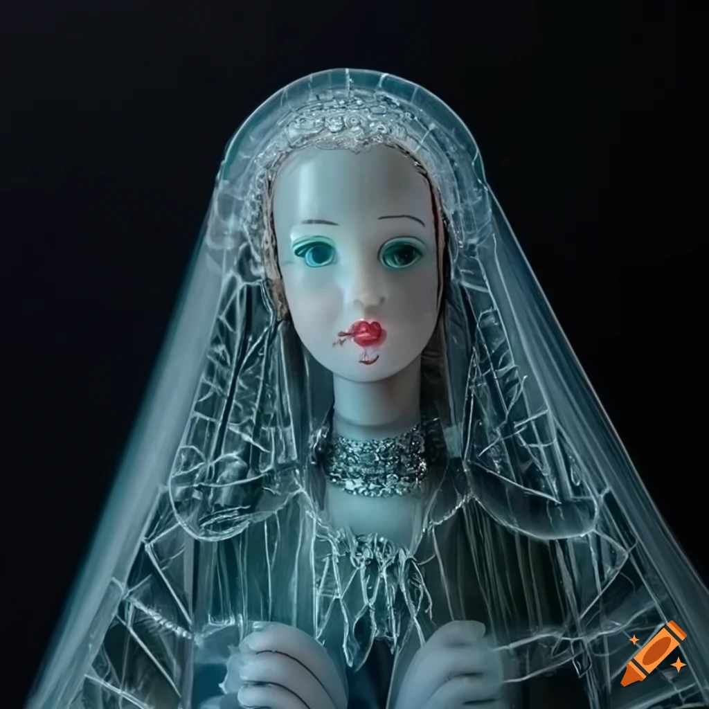 Clear plastic pastel art deco doll on Craiyon