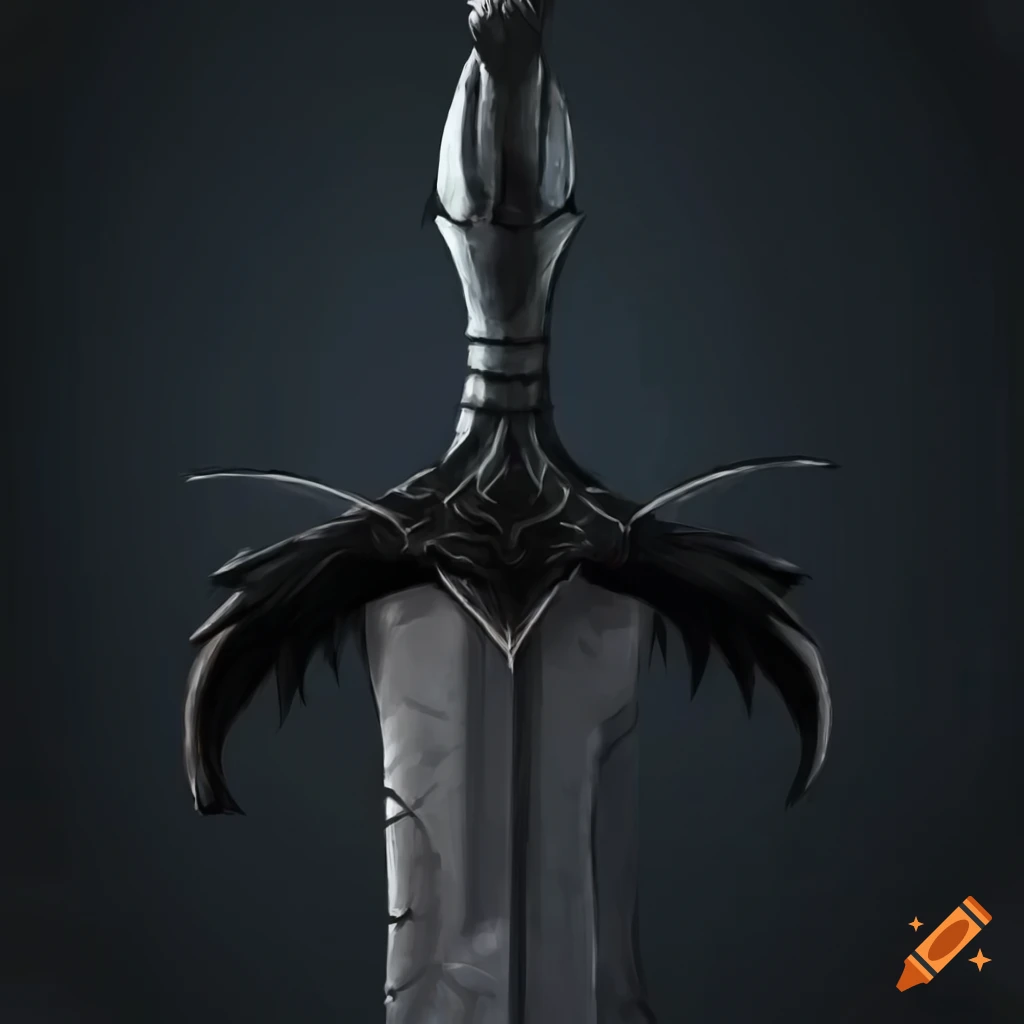 Sleek dark longsword with raven's head markings on Craiyon