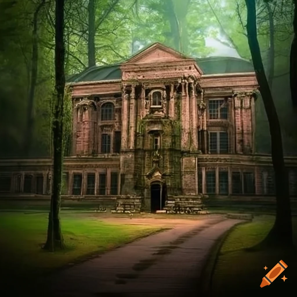 Old academic building harmoniously integrated into a bright enchanted ...