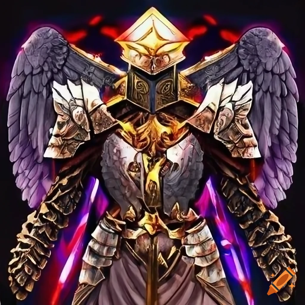 Knight with shield armor and angel wings in a holy crusader theme on ...