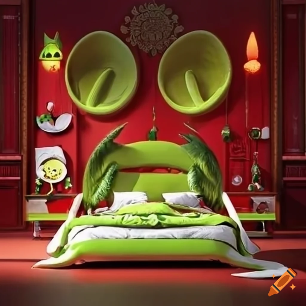Grinch inspired bed for bedroom on Craiyon
