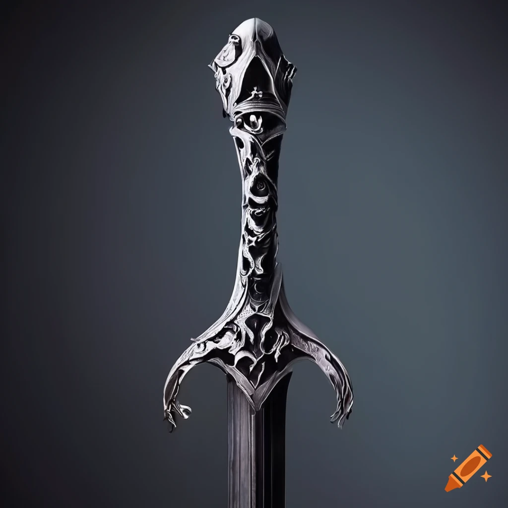 Intricately designed dark longsword with a raven handle on Craiyon