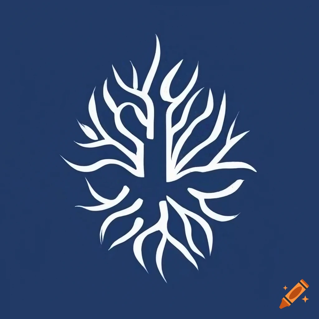 Minimalist inverted tree root logo in dark blue on Craiyon