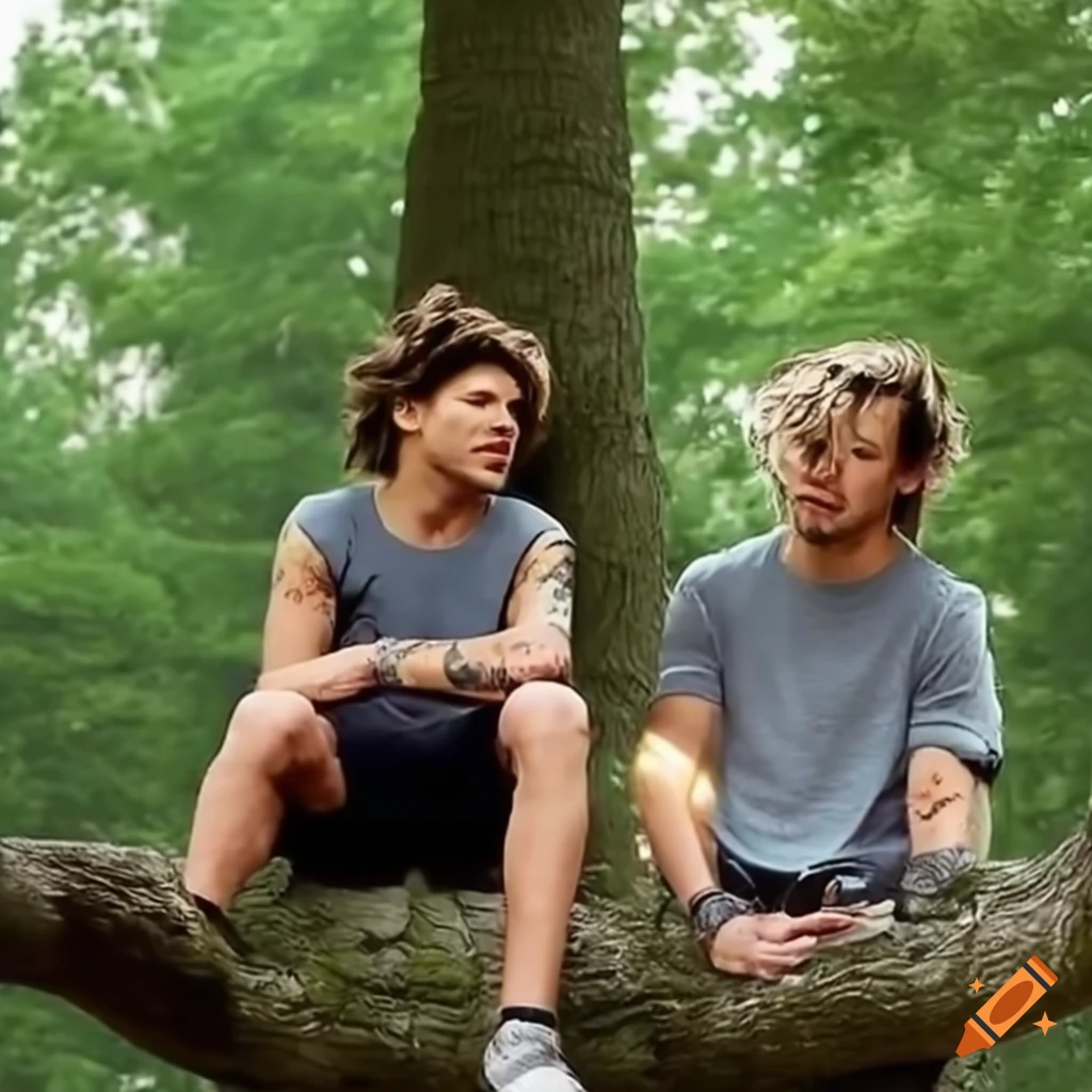 Harry styles and louis tomlinson sitting in a tree on Craiyon