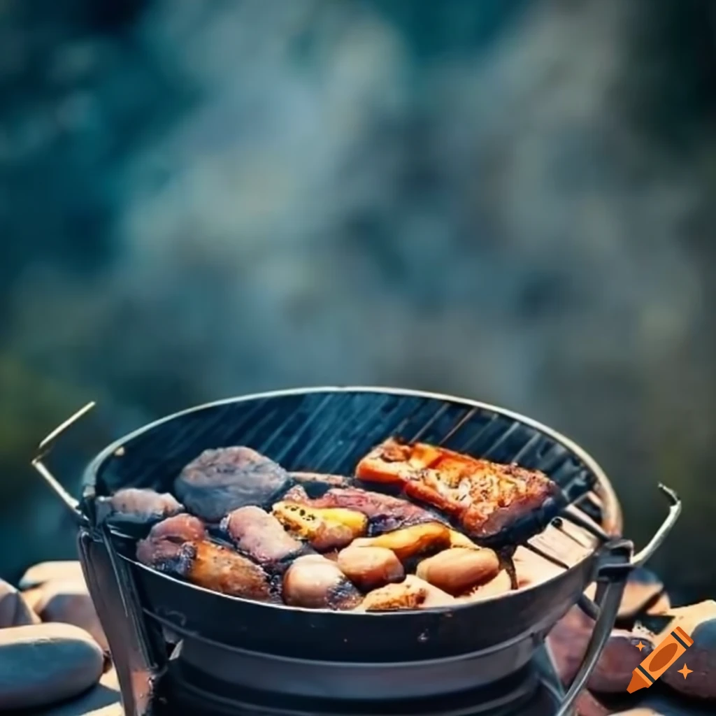 Spring barbecue with stones on the grill on Craiyon