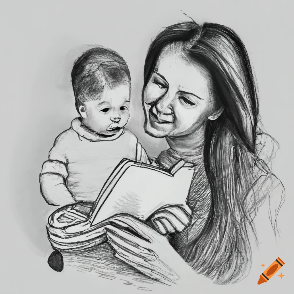 Mother reading to toddler in a crayon style illustration on Craiyon