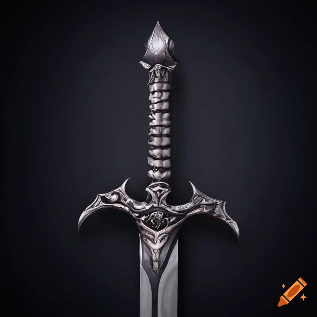 Beautiful dark longsword with intricate raven designs on the handle on ...