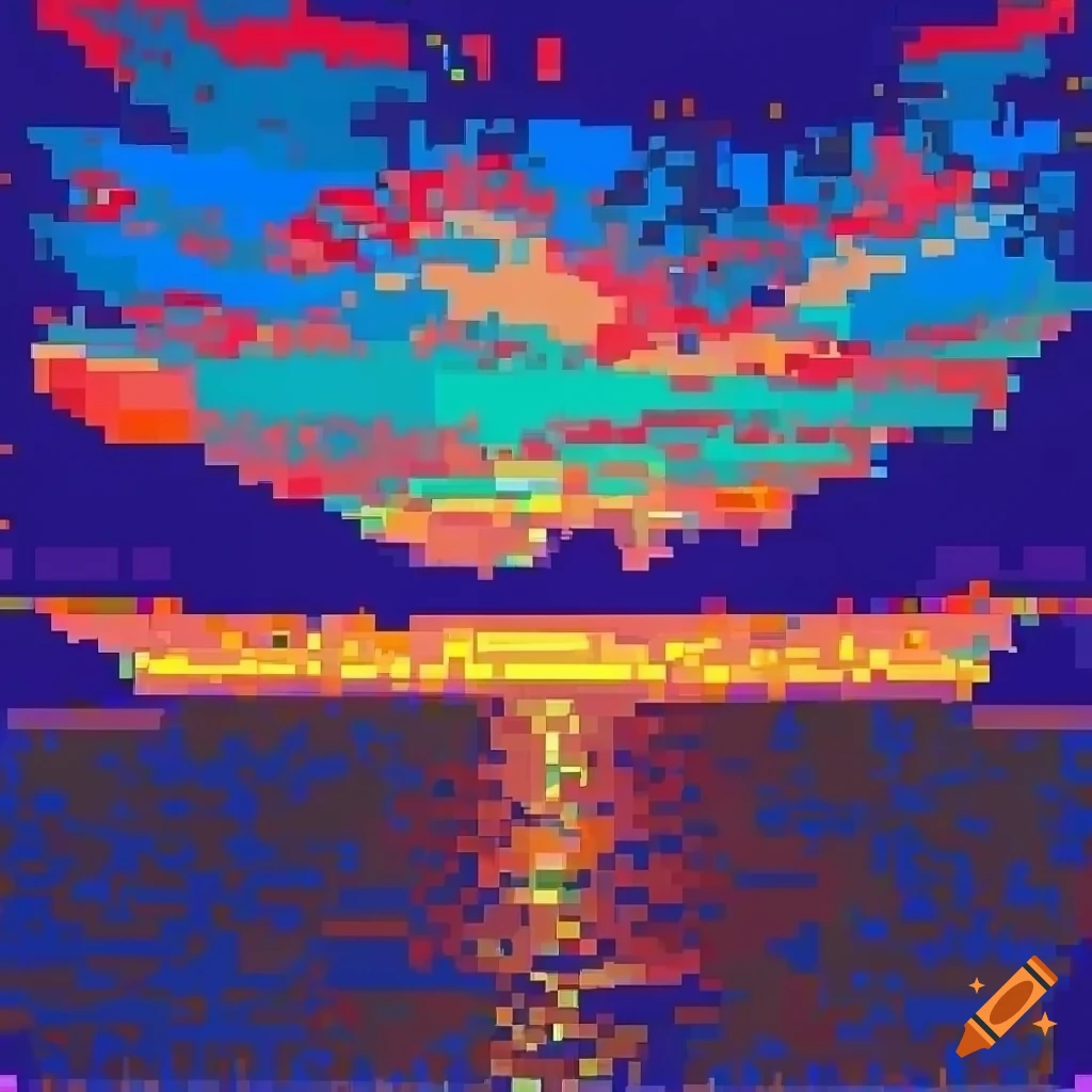 Chrome sunset pc-98 pixel art on Craiyon