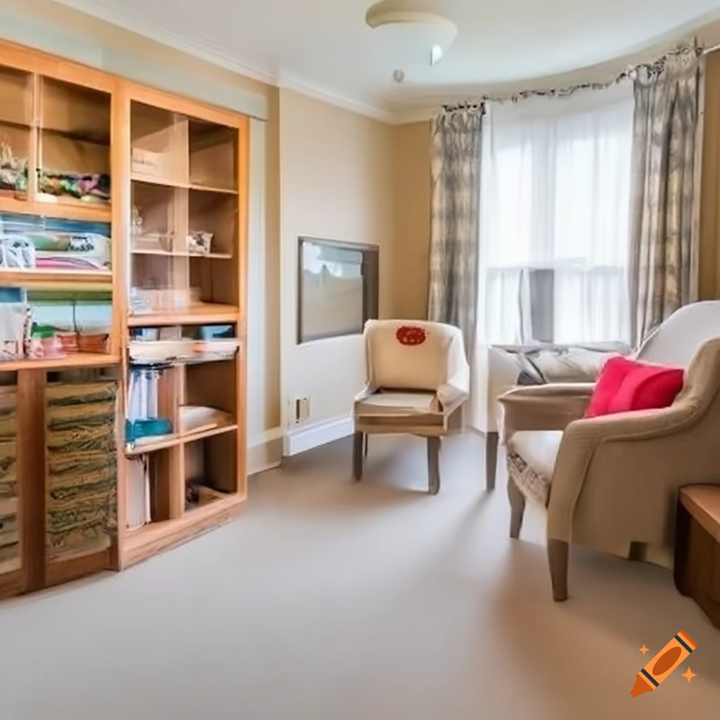 Organized room in a retirement home on Craiyon