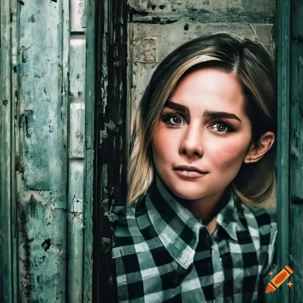 Actress Addison Timlin In Plaid Shirt And Black Leather Trousers