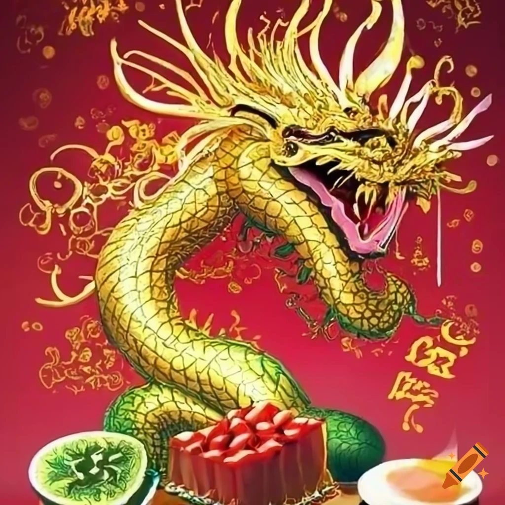 Golden dragon on tet 2024 greeting card with traditional vietnamese ...
