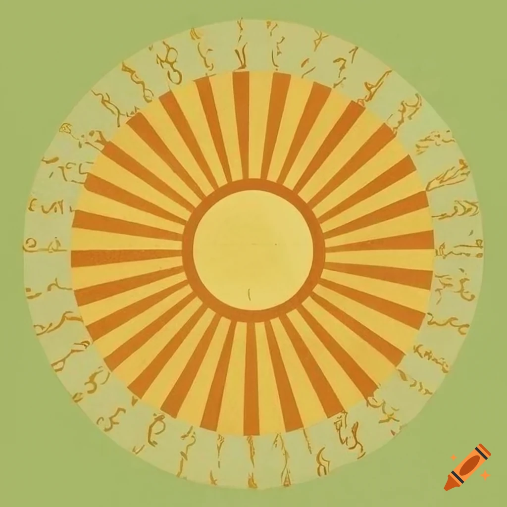 Smiling sun with radiant rays in vintage album art style on Craiyon