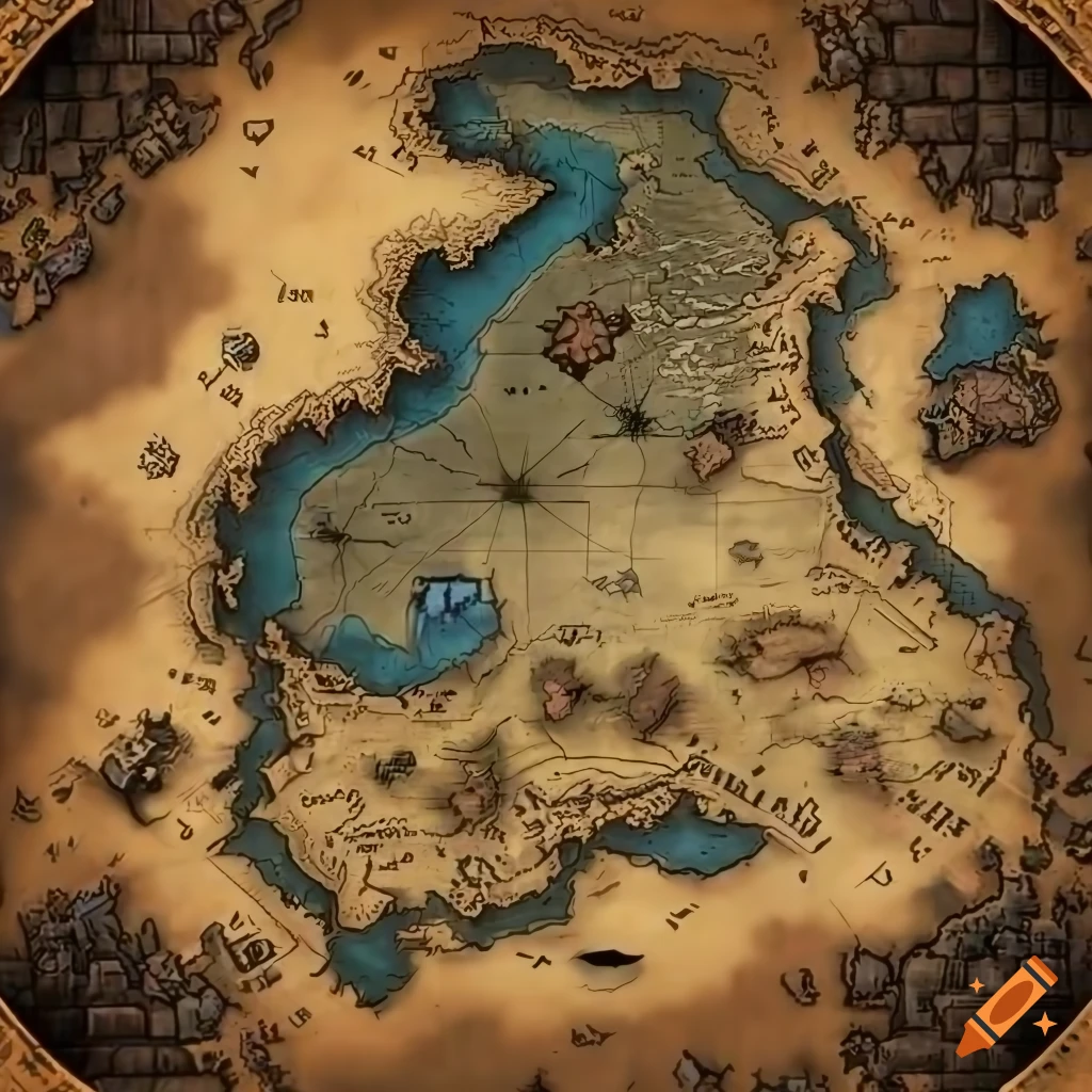 Highly detailed medieval world map for fantasy role-playing games on ...