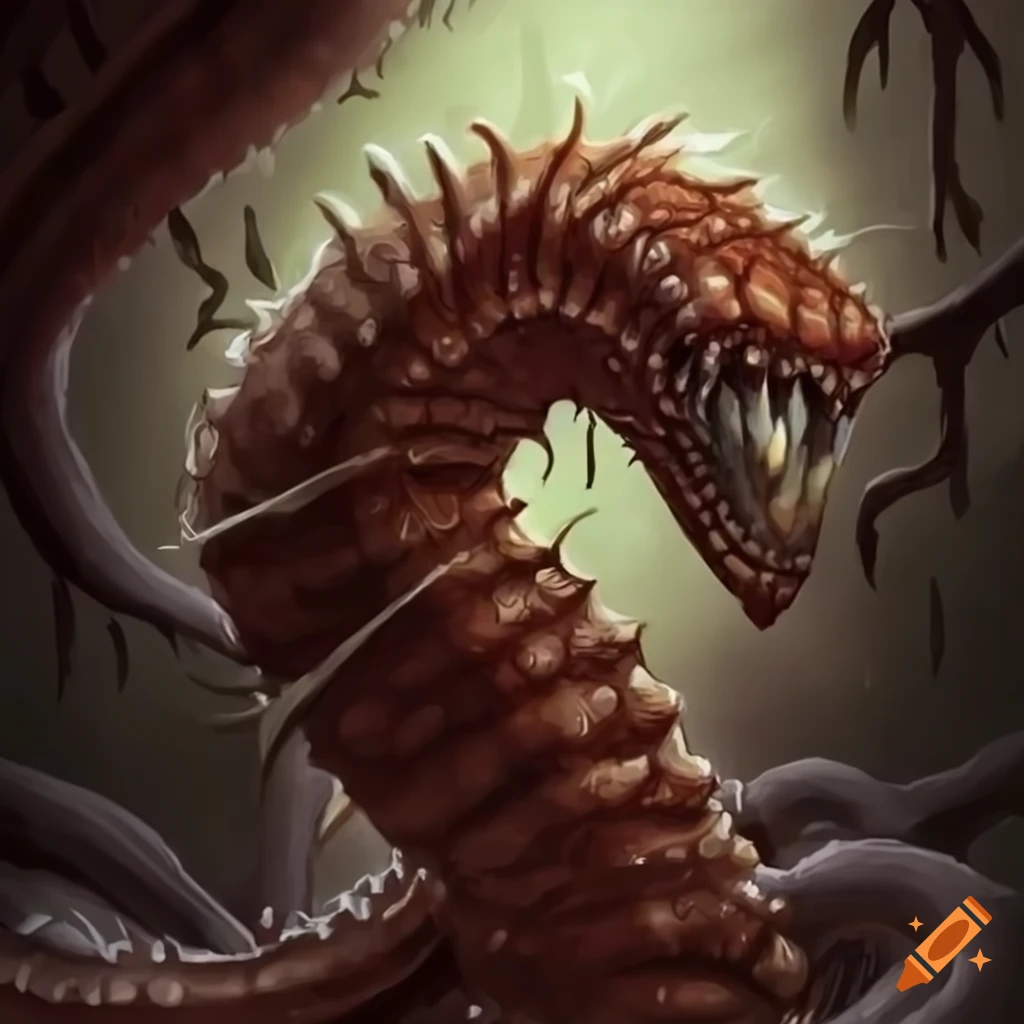 Enormous worm creature in a fantasy setting on Craiyon