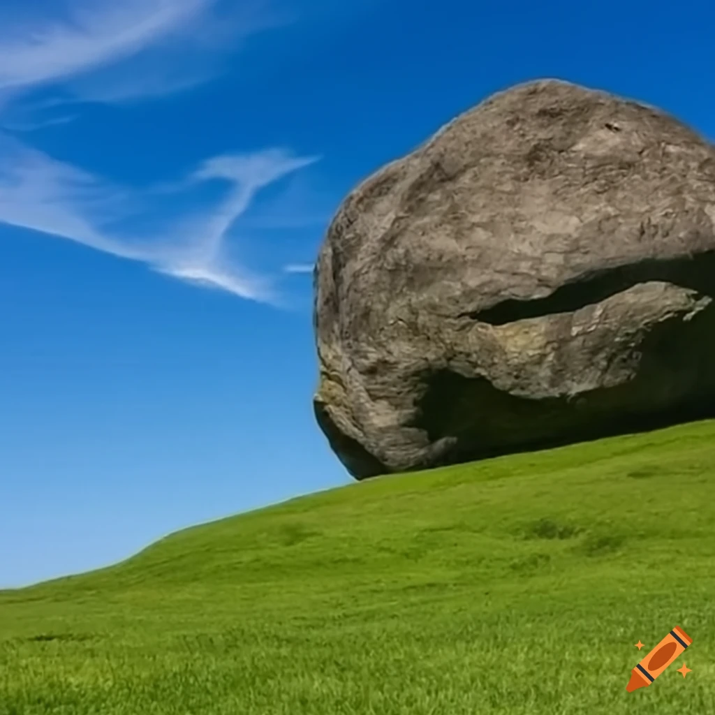 Large rock in a field of tall green grass on Craiyon