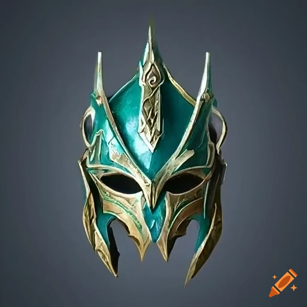 Front view of a legendary magic elven symmetrical helmet with paragon ...