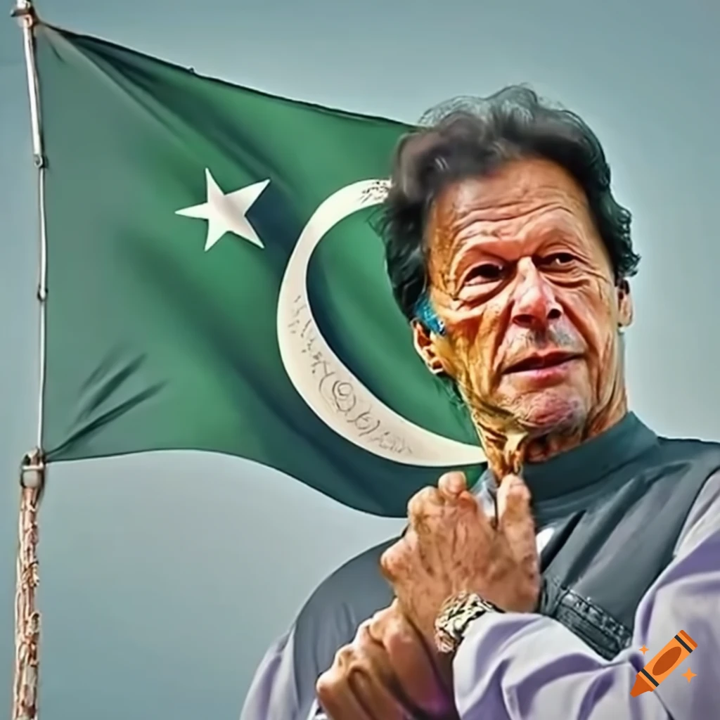 Imran khan in handcuffs with a pakistani flag as a villain on Craiyon