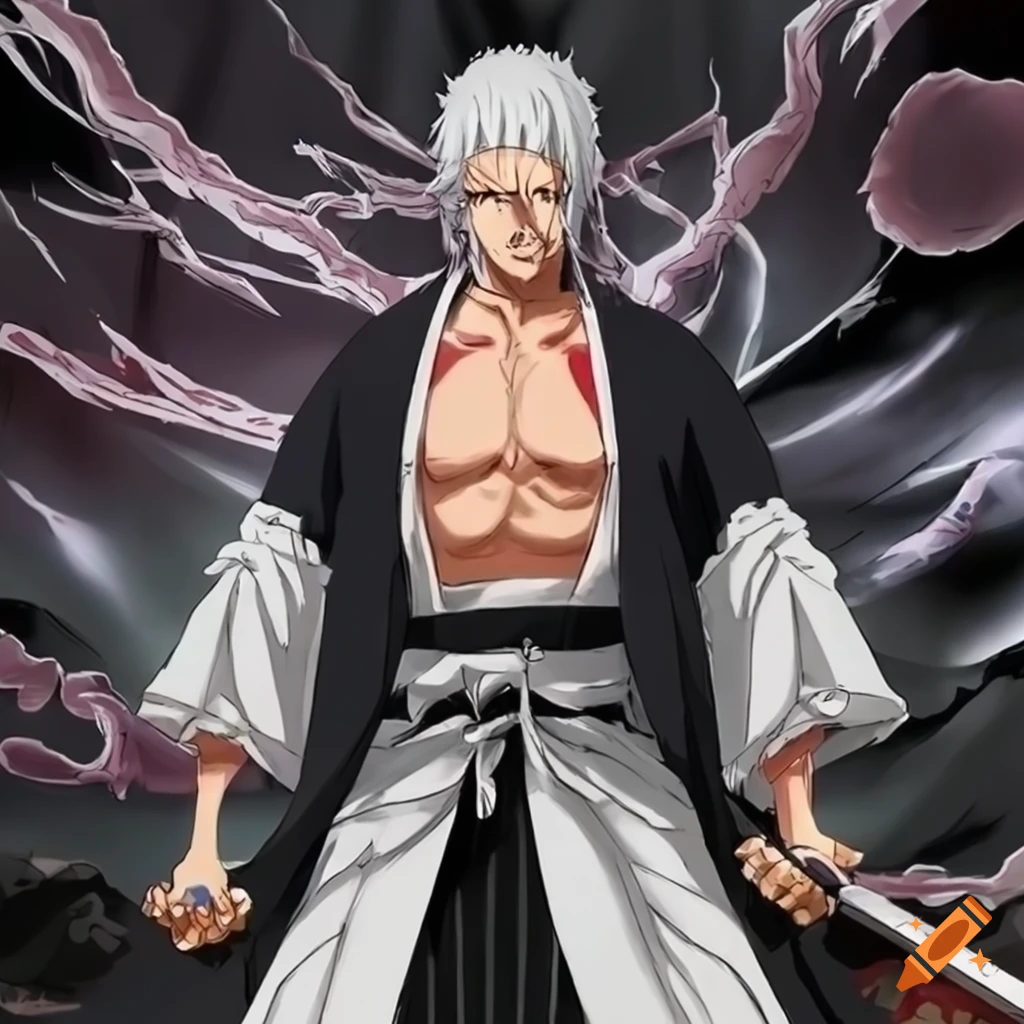 Uzui Tengen and Kenpachi Zaraki fusion in black knight armor with sword on Craiyon