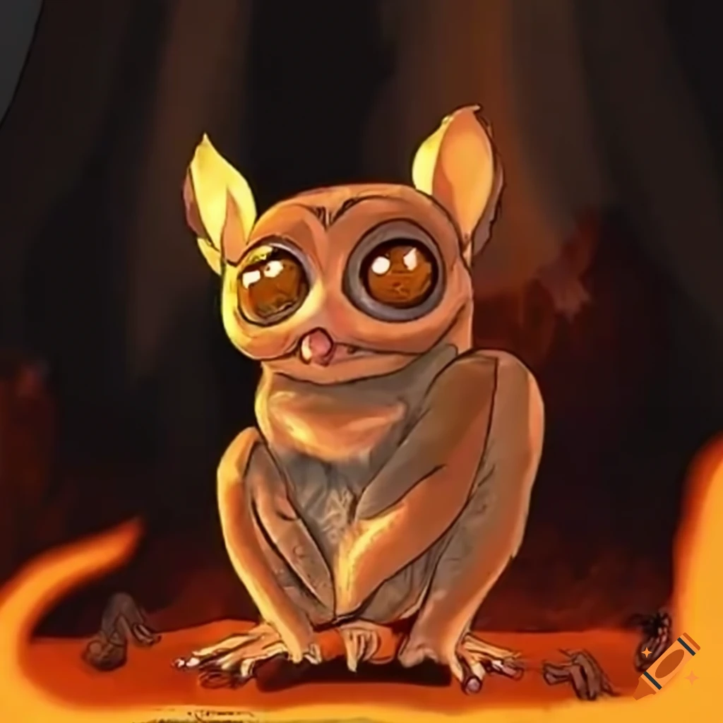 Tarsier wearing brass knuckles with flames, standing in front of a ...