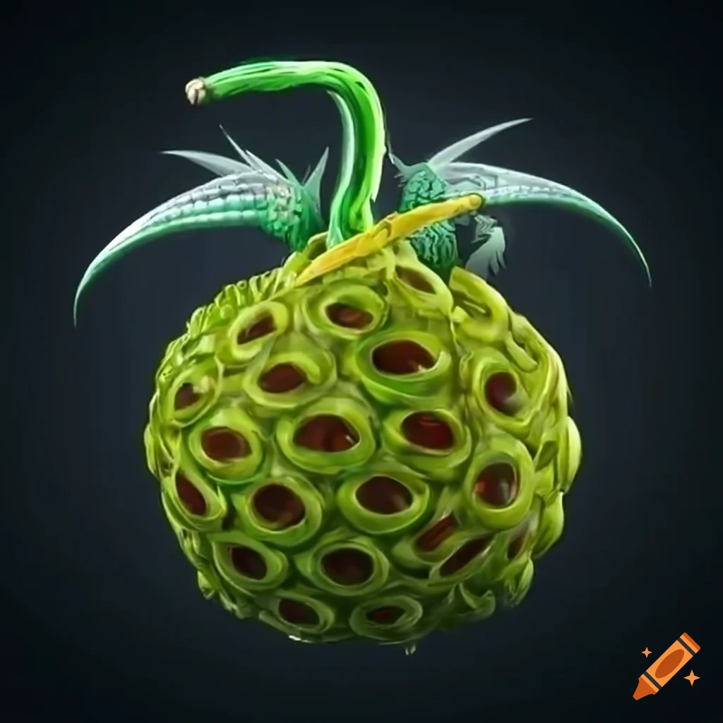 Intricate glossy shining devil fruit symbol on a black background on ...