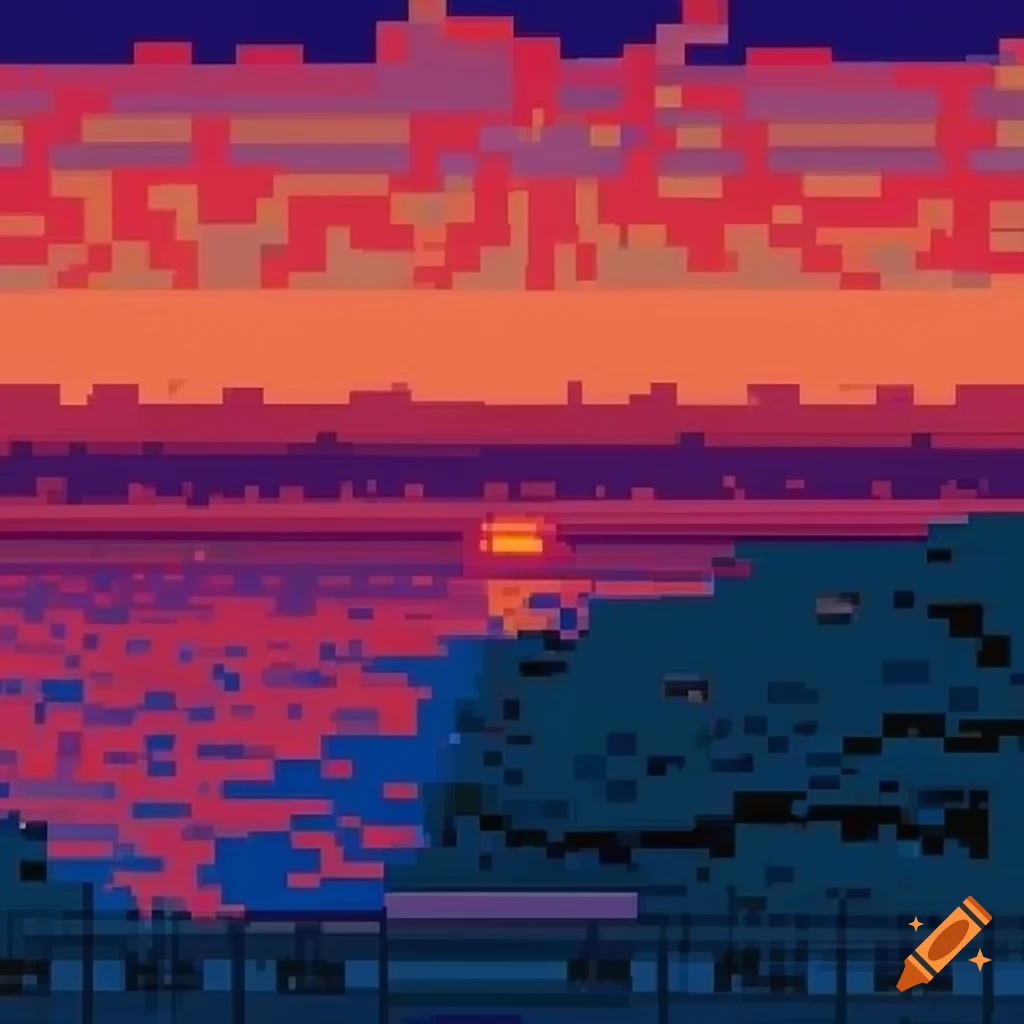 Chrome sunset pc-98 pixel art on Craiyon