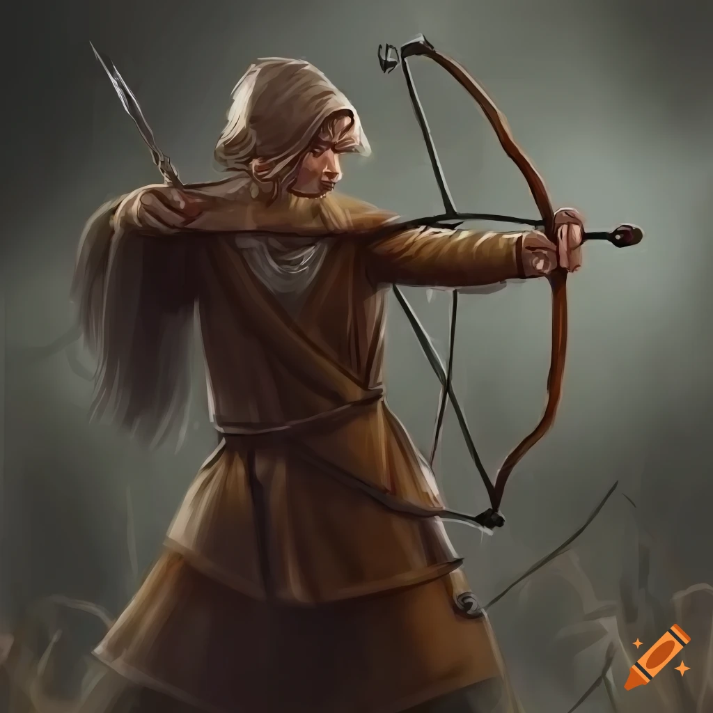 Medieval archer in a card game illustration on Craiyon