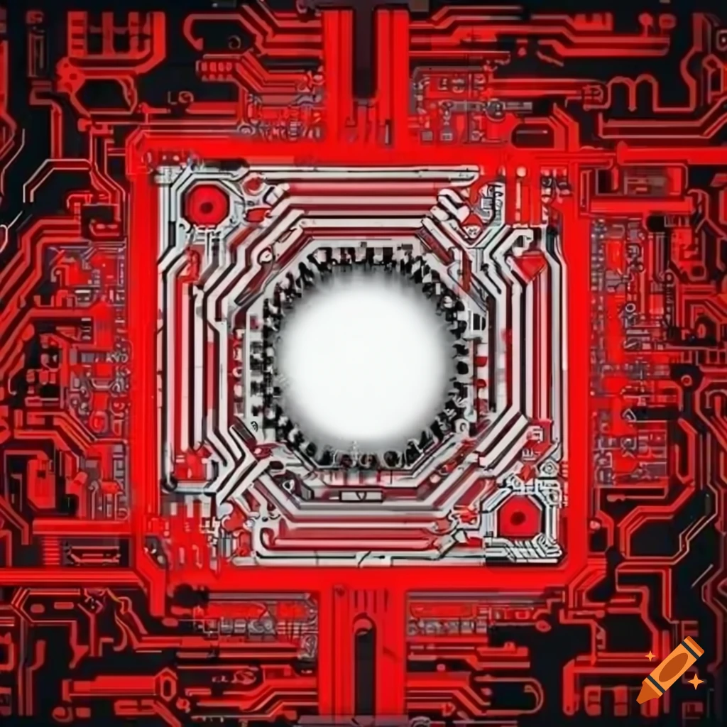 Screaming face in red and black circuit board design on Craiyon