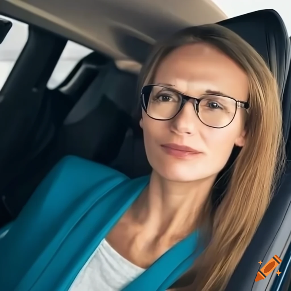 Beautiful woman next to rivian r1s on Craiyon
