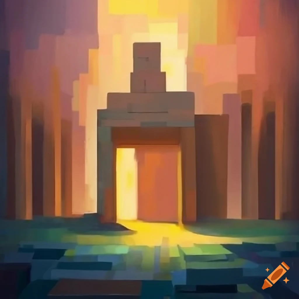 Painting of a blocky landscape on Craiyon