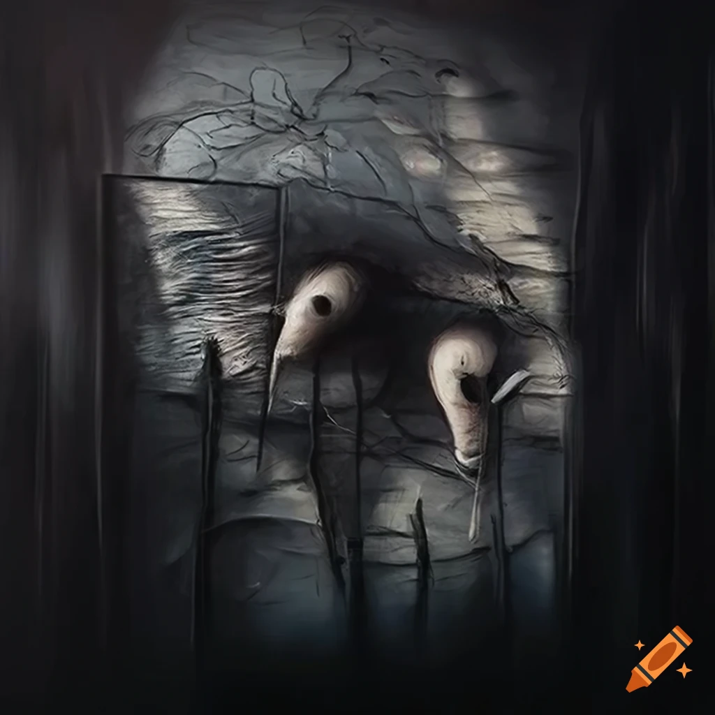 High-resolution oil painting of filamented mycelium creatures embracing ...