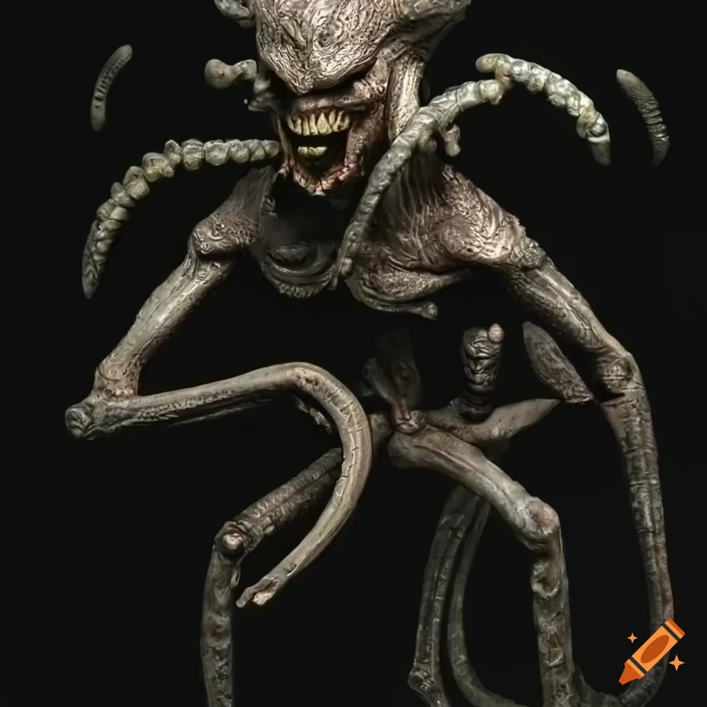 Grotesque lovecraftian alien with tentacle arms and razor-sharp teeth ...