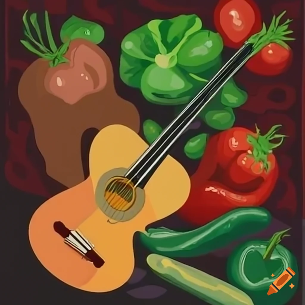 Musical vegetables playing guitar and piano on Craiyon