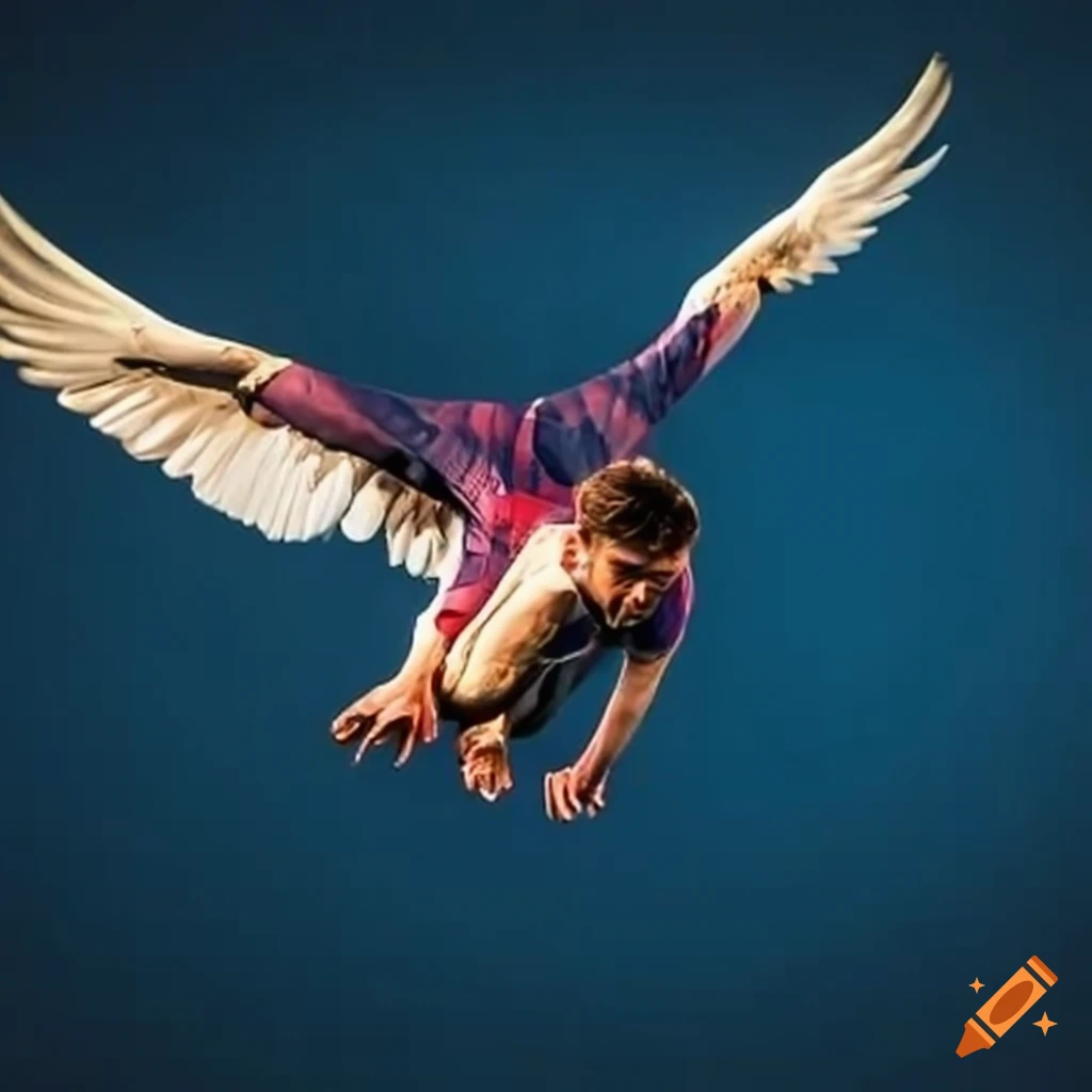 Lionel messi flying with wings in the sky on Craiyon